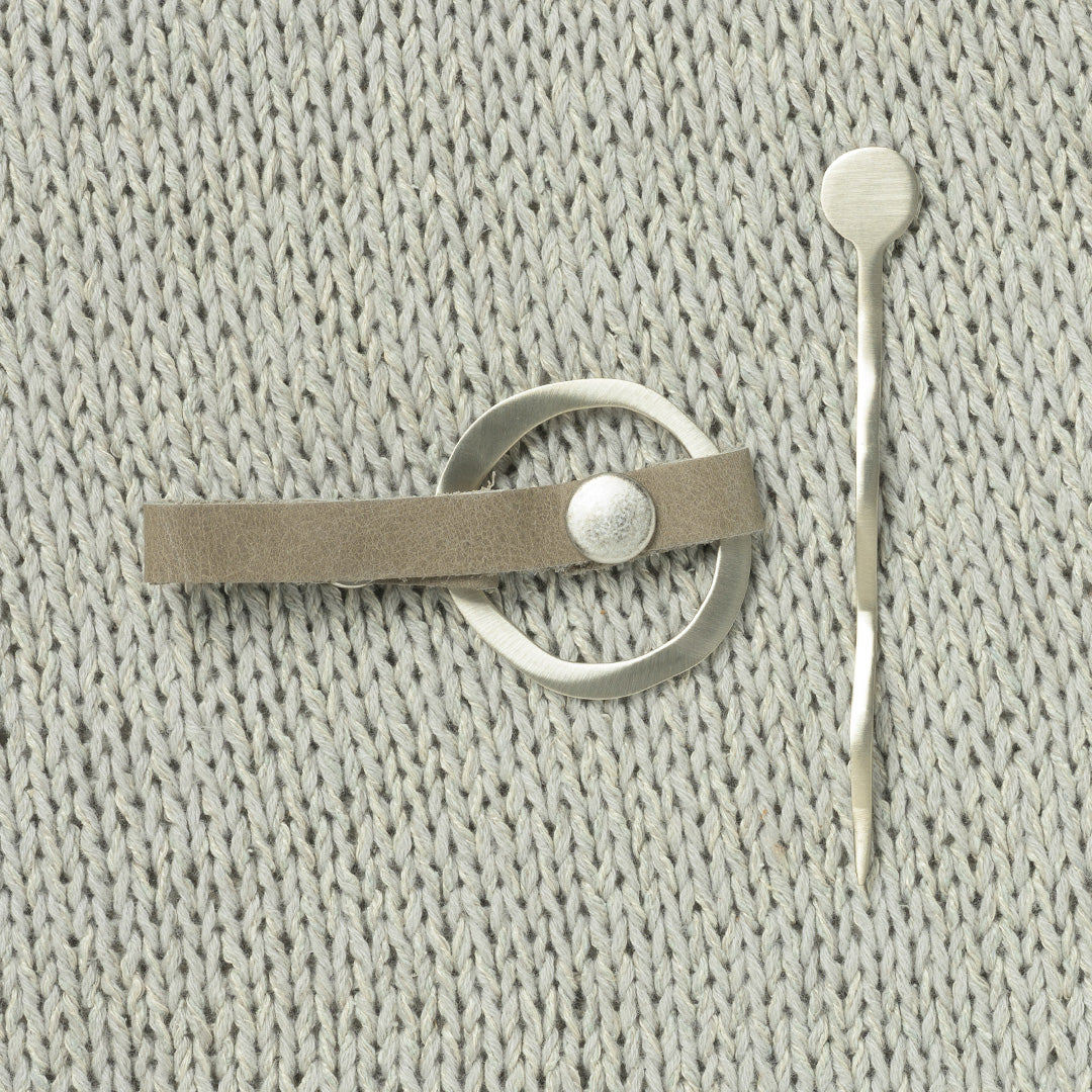 JUL Designs Midcentury Modern Circle Shawl Cuff & Pin, Pewter w/ White ...
